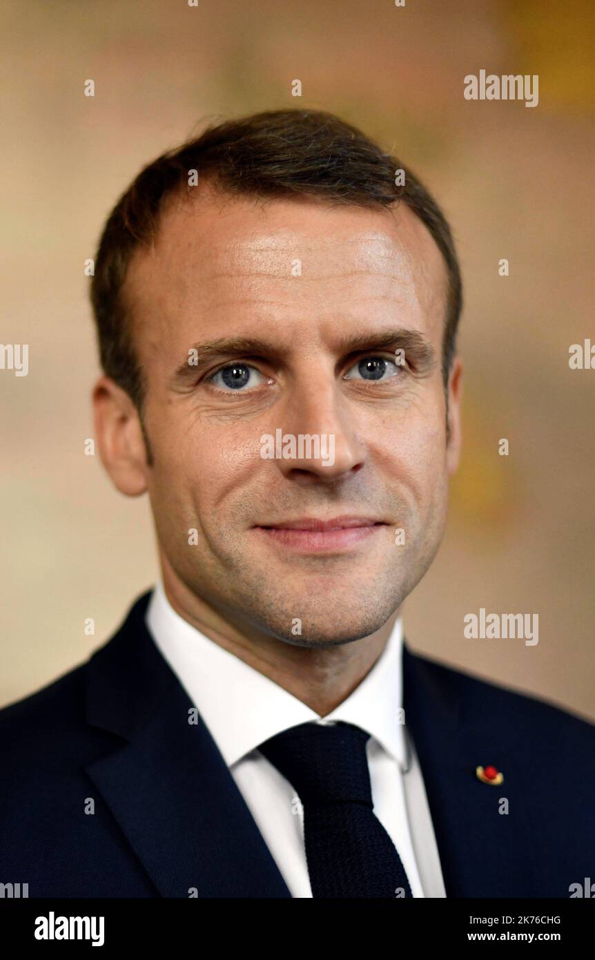 The President of the Republic Emmanuel Macron at the Elysée during an ...