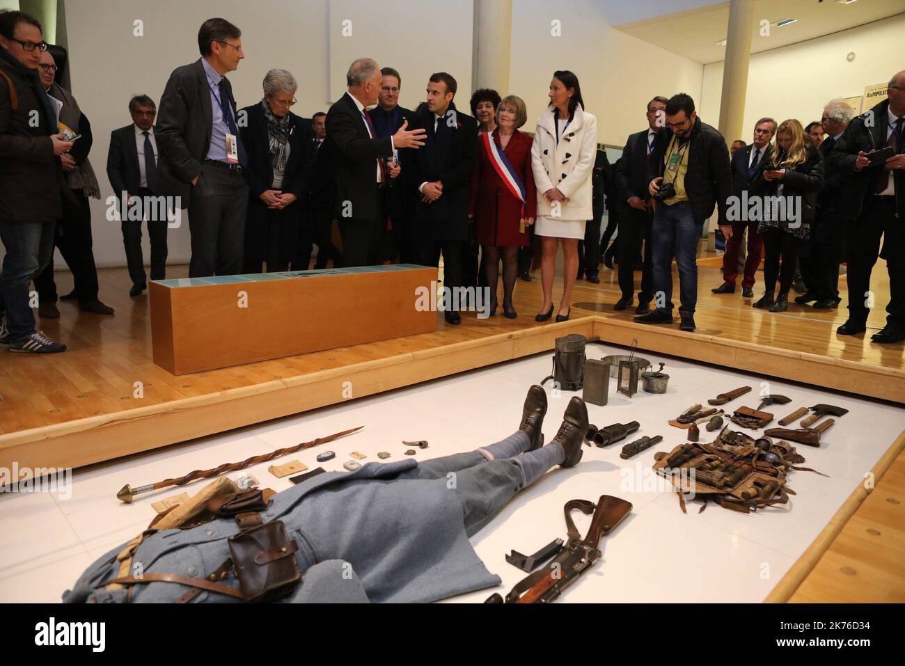 French President Emmanuel Macron arrives at the "Historial de la Grande ...