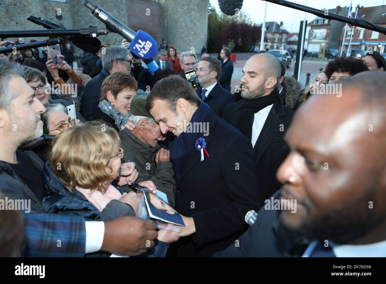 French President Emmanuel Macron arrives at the "Historial de la Grande ...