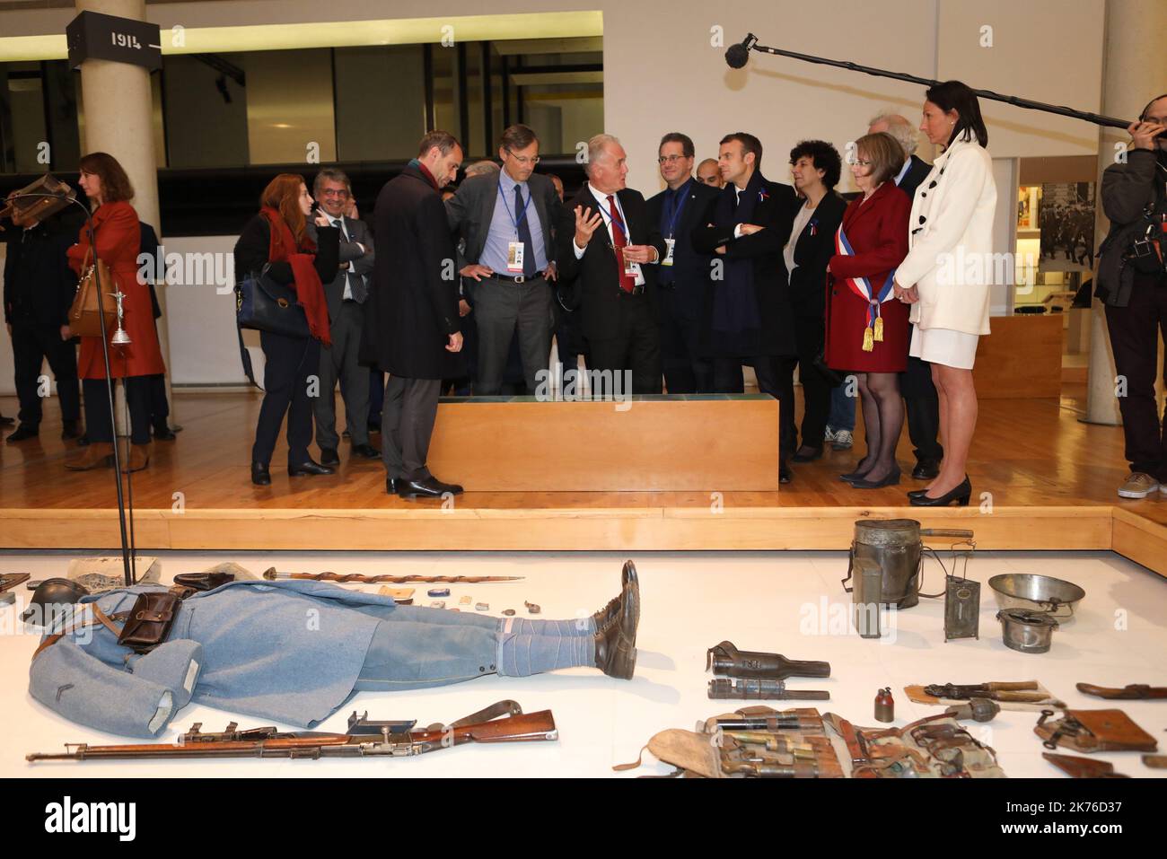 French President Emmanuel Macron arrives at the "Historial de la Grande ...
