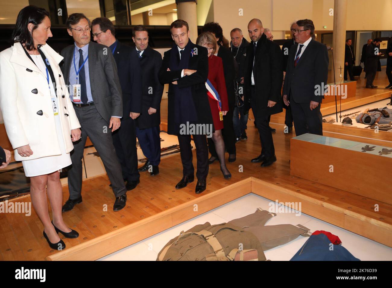 French President Emmanuel Macron arrives at the "Historial de la Grande ...