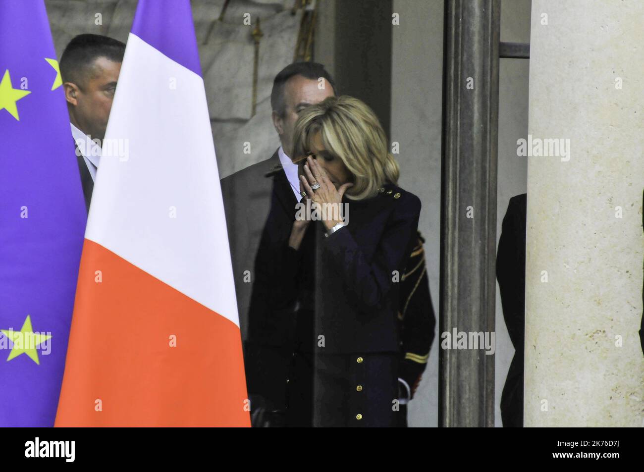 French First Lady Brigitte Macron greets US First Lady Melania Trump ...