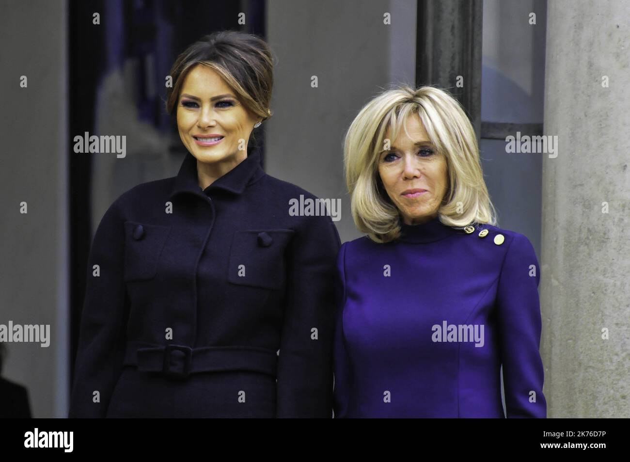 French First Lady Brigitte Macron greets US First Lady Melania Trump ...
