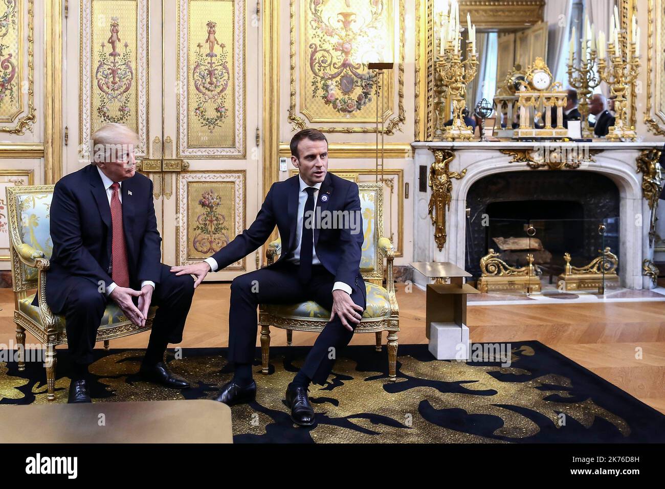 French President Emmanuel Macron with US President Donald Trump prior ...