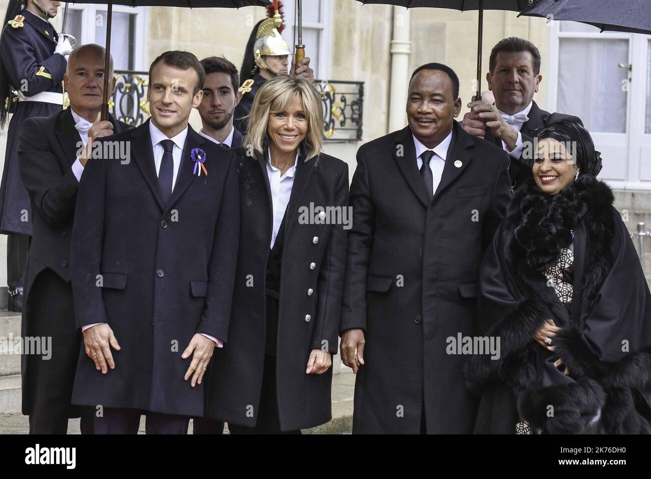 French President Emmanuel Macron (L) welcomes Congo President Denis ...