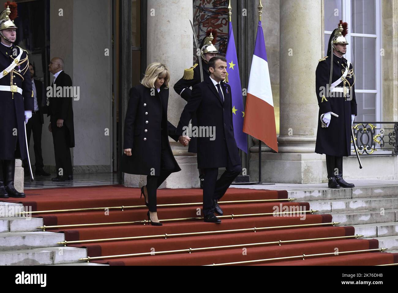 French President Emmanuel Macron and his wife Brigitte Macron arrives ...