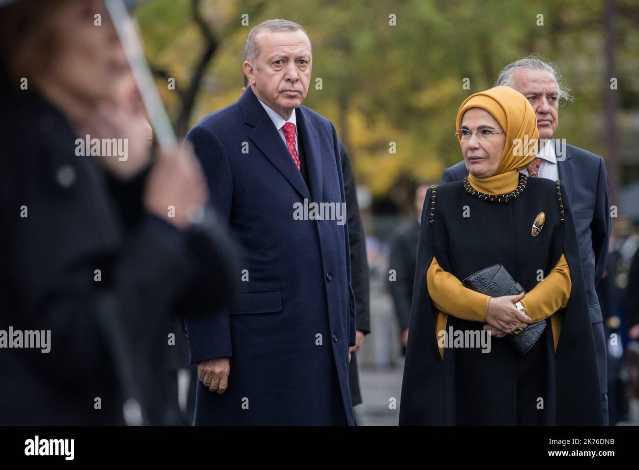 Turkish President Recep Tayyip Erdogan and his wife leave the ceremony ...