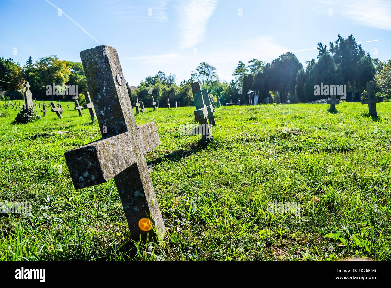 The old military cemetery at Tranžament, Petrovaradin. A panoramic view ...