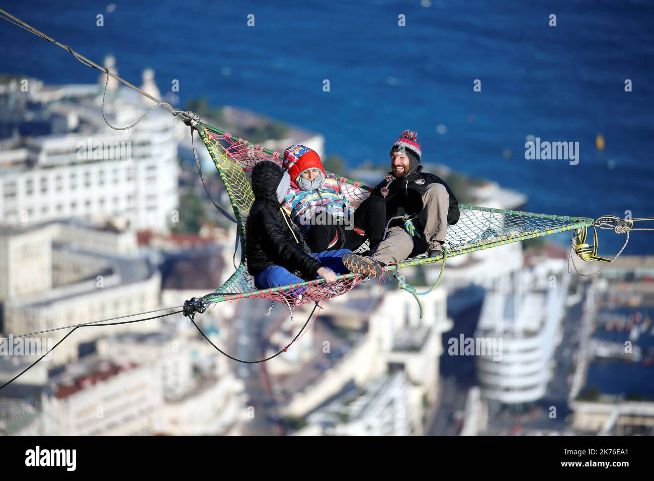 Slackline tightrope walker at La Turbie above Monaco Stock Photo - Alamy
