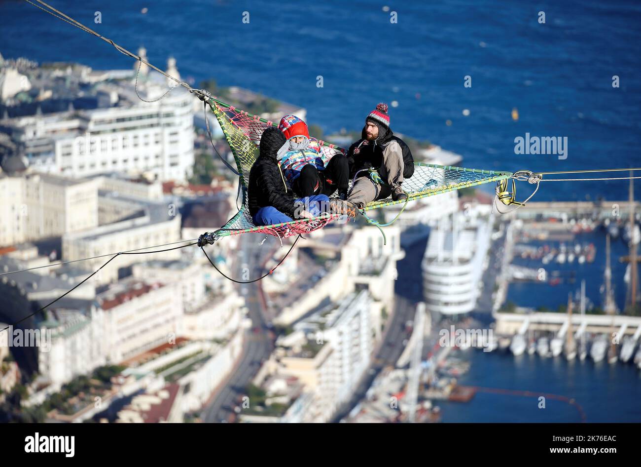 Slackline tightrope walker at La Turbie above Monaco Stock Photo - Alamy