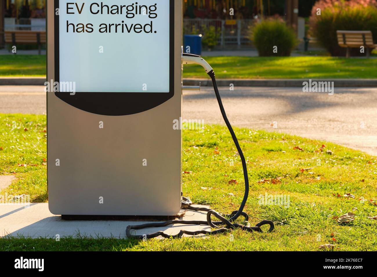 Electric Vehicle EV charging station at a local park and recreation ...