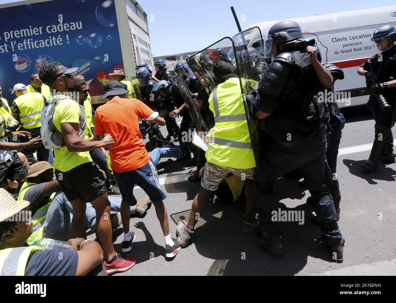 French fuel protests in Saint-Denis-de-la-Reunion Stock Photo - Alamy
