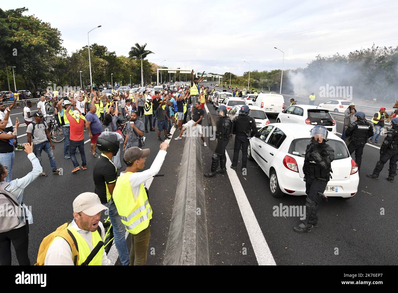 French fuel protests in Saint-Denis-de-la-Reunion Stock Photo - Alamy