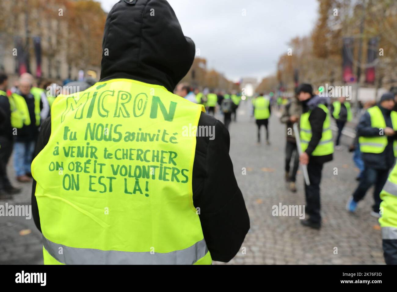 Manifestation of yellow vests in Champs-Elysees in Paris Stock Photo ...