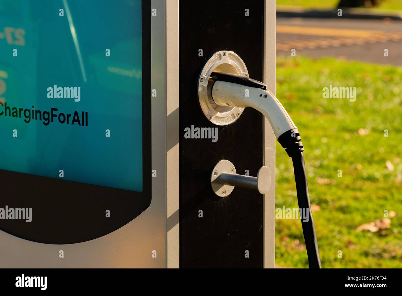 Electric Vehicle EV charging station at a local park and recreation ...