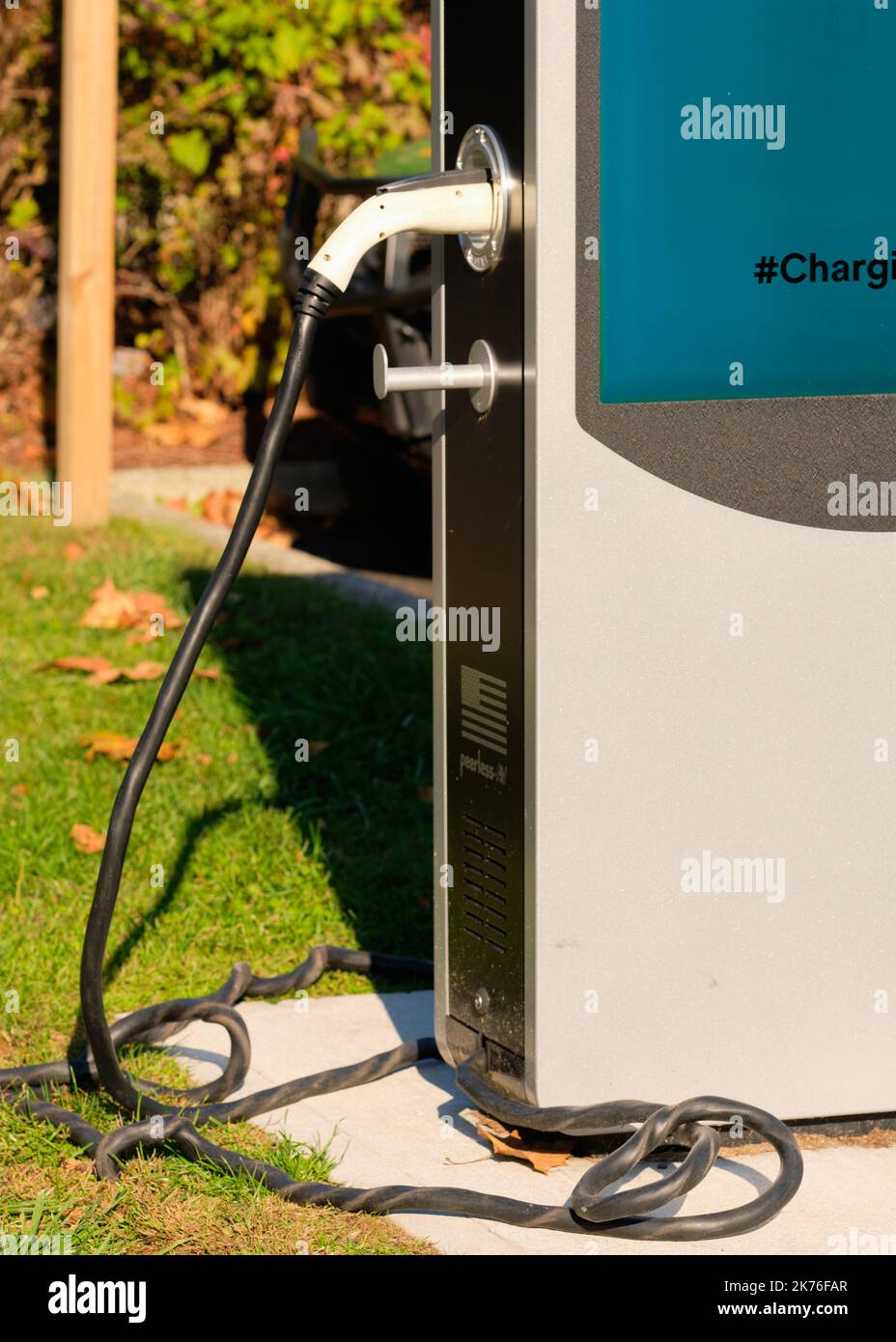 Electric Vehicle EV charging station at a local park and recreation ...