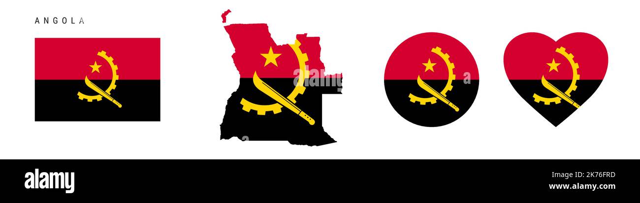 Angola flag icon set. Angolan pennant in official colors and proportions. Rectangular, map ...