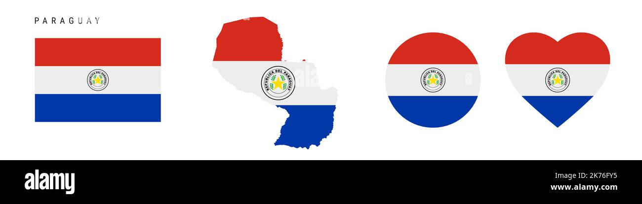 Paraguay flag icon set. Paraguayan pennant in official colors and proportions. Rectangular, map ...