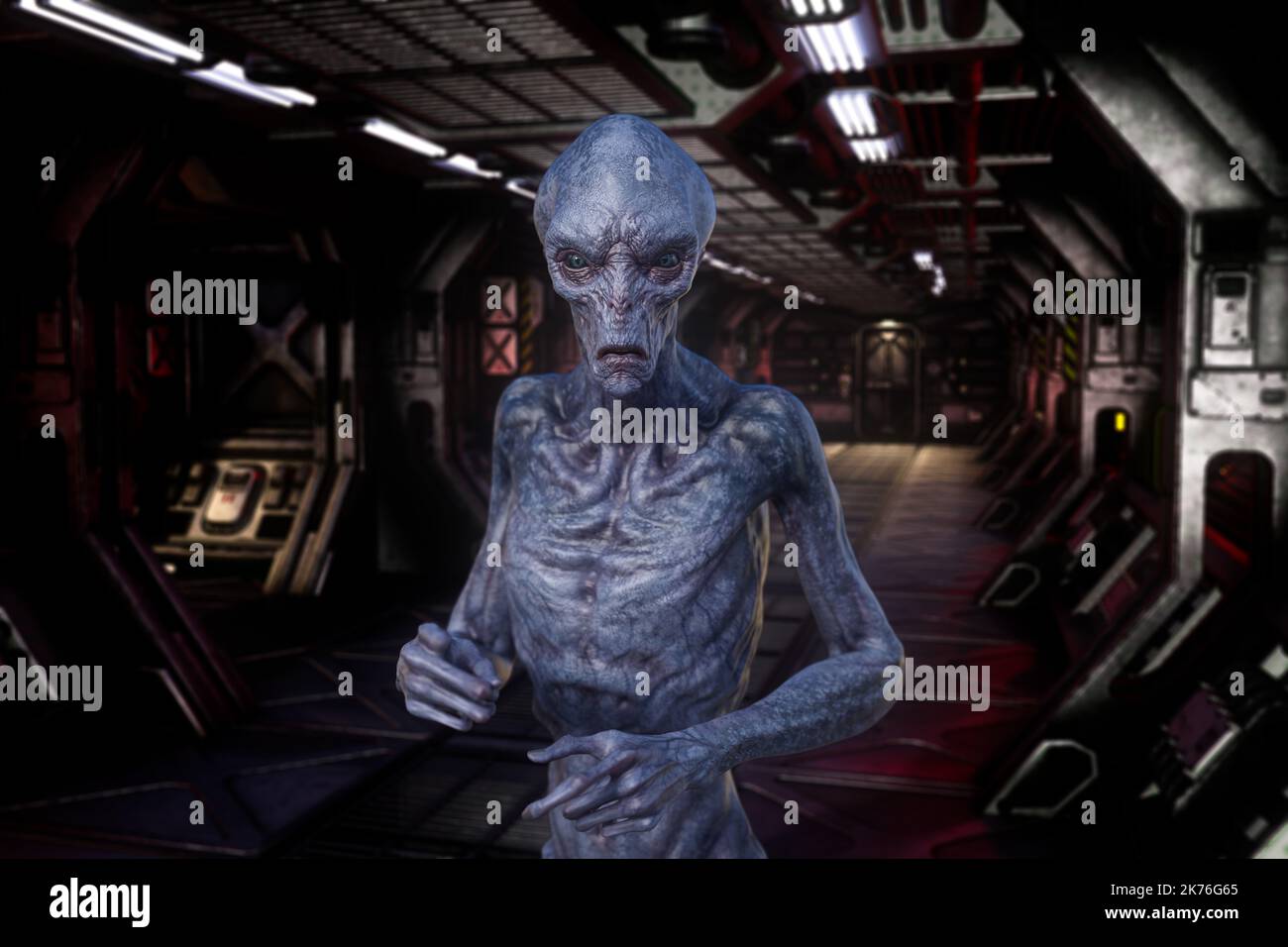 Portrait of an alien extraterrestrail creature with blue grey skin ...