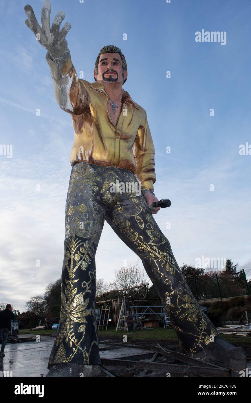 Statue of late French rocker Johnny Hallyday in Laval, west of France ...