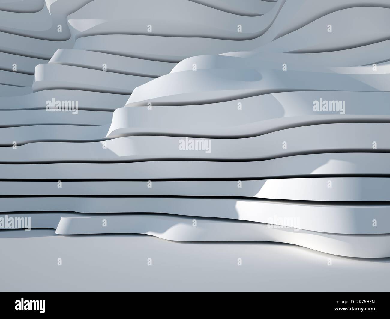 Abstract white interior background with wavy wall installation, 3d rendering illustration Stock ...