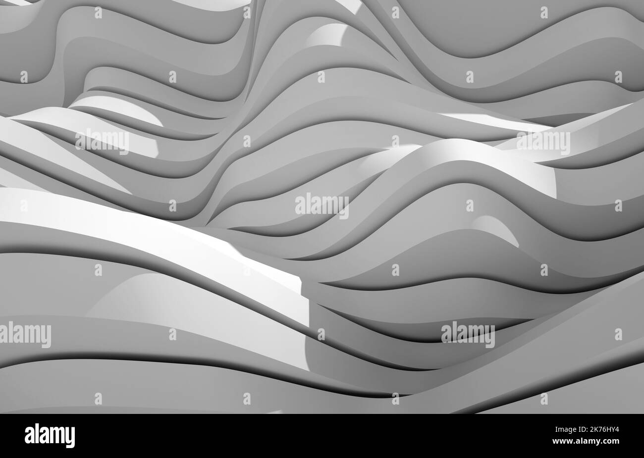 Abstract digital graphic background, white wavy parametric structure installation. 3d rendering ...