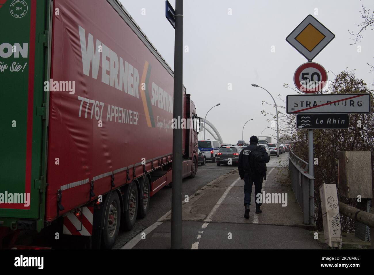 Strasborg, France, dec 12th 2018 - Khel bridge at the border between ...