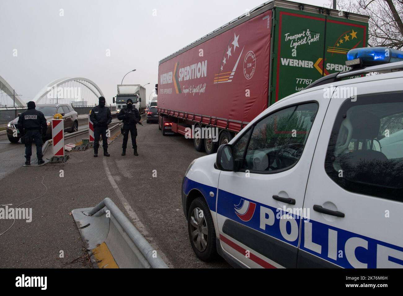 Strasborg, France, dec 12th 2018 - Khel bridge at the border between ...