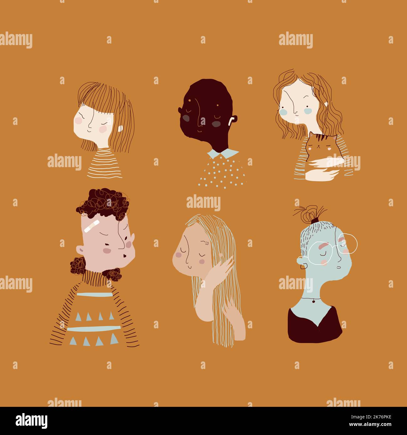 Cartoon Doodle Set with Cute Faces of Children Stock Vector Image & Art ...