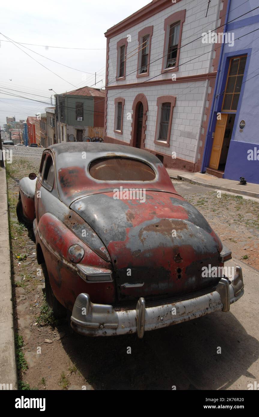 Old Car on Street in Valparaiso Chile Stock Photo - Alamy