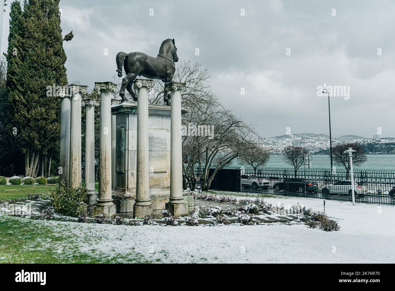 Istanbul, Turkey - December 2021: Famous horse sculpture in the garden ...