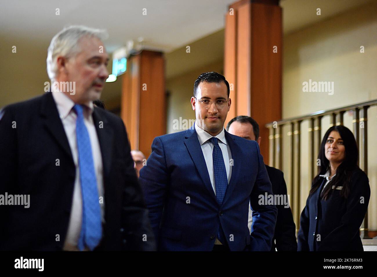 Alexandre Benalla at the end of the hearing at the Senate in Paris, 21 ...