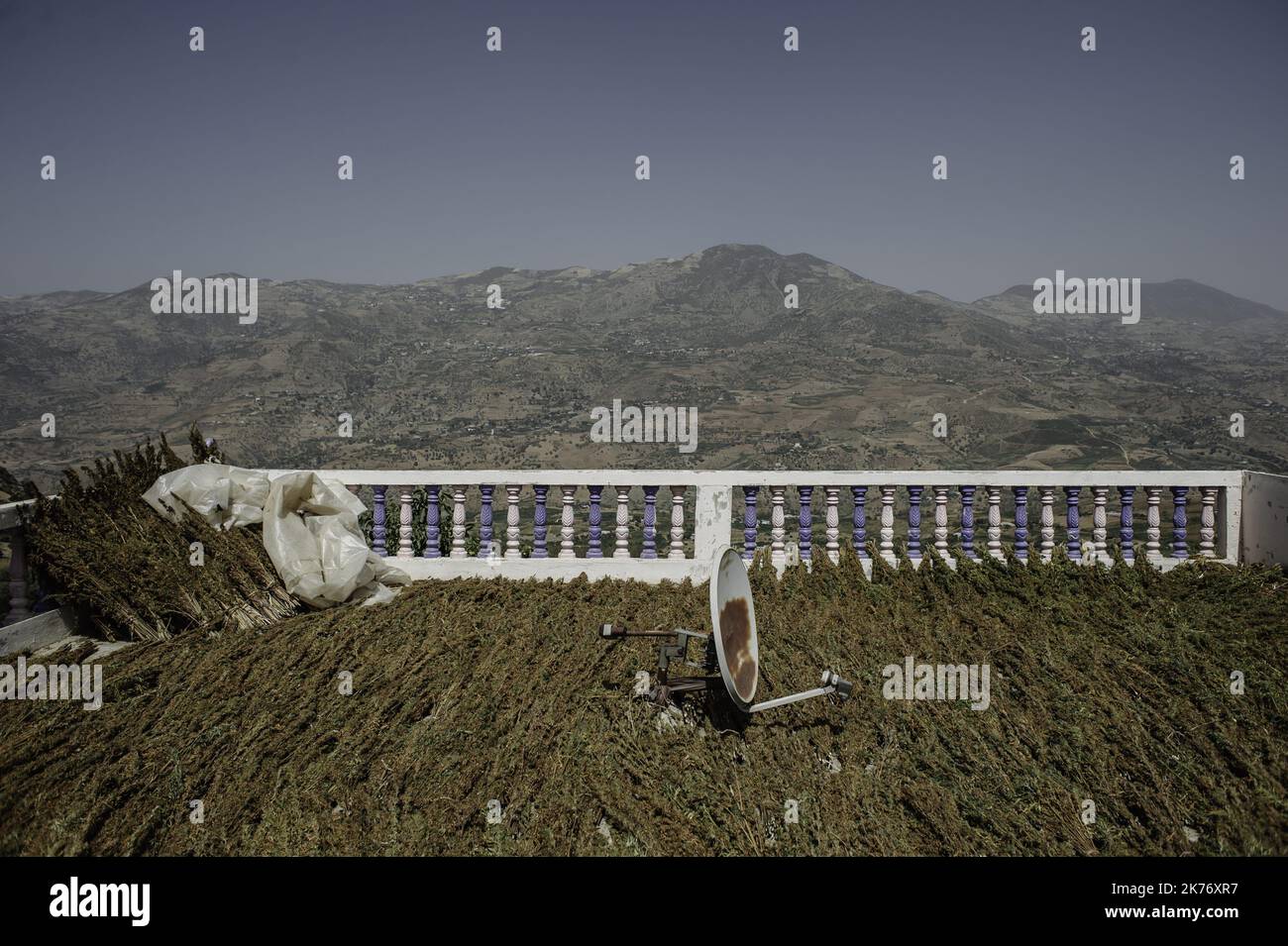 Some cannabis dries on the top of a house in Bab Berred, Morocco Stock ...