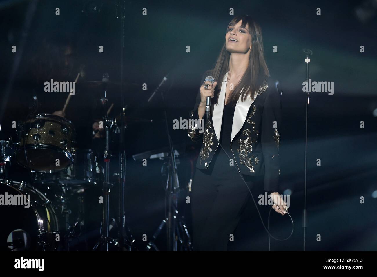 French singer Clara Luciani celebrates after receiving the best stage ...