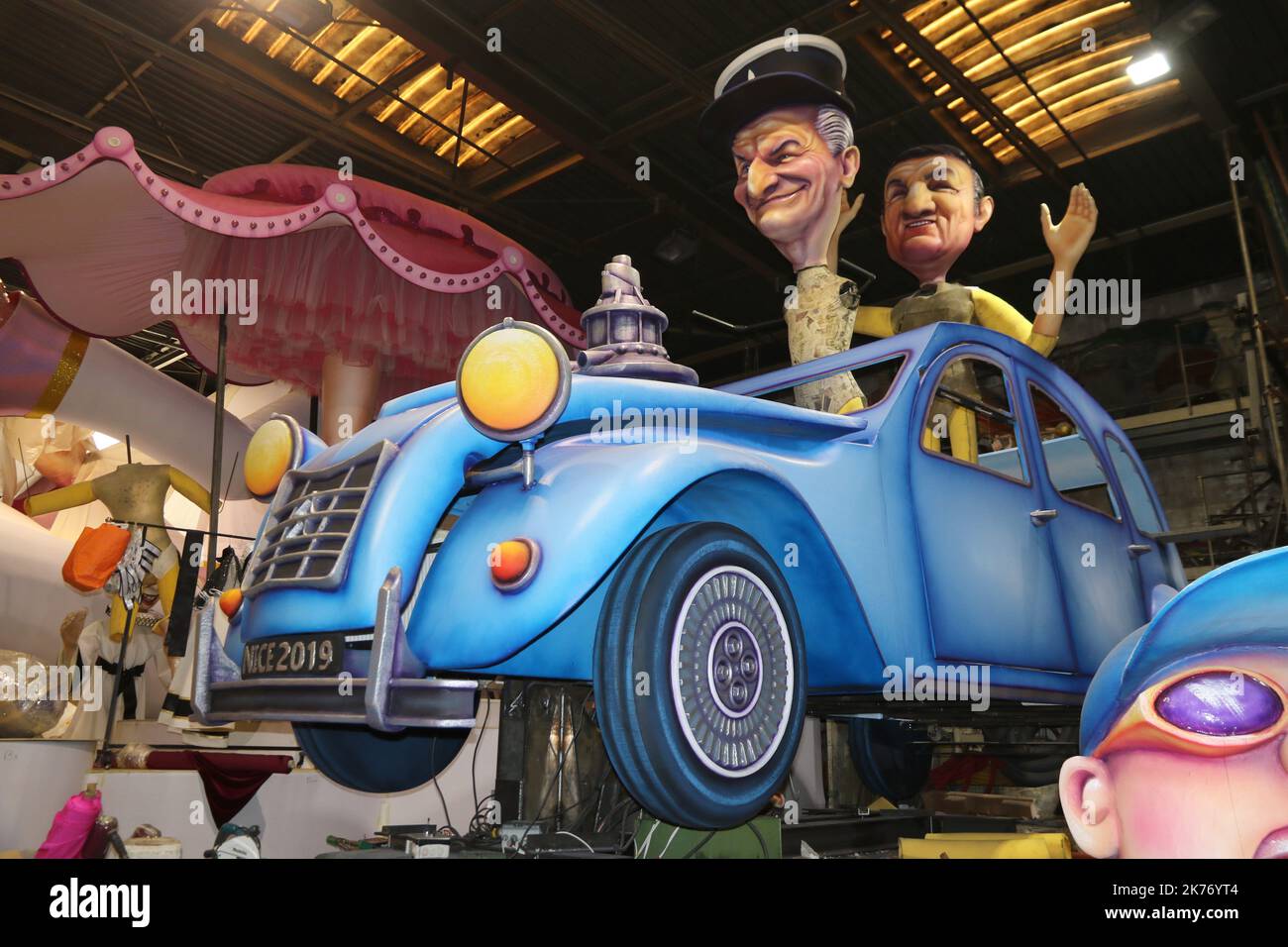 A general view of floats being built in the lead up to Carnaval De Nice ...