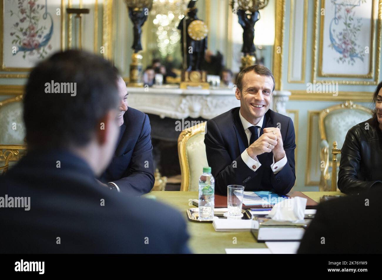 French President Emmanuel Macron at Elysee Palace in Paris on February ...
