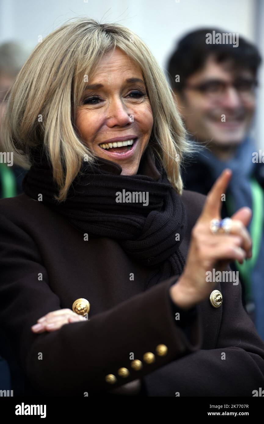 The First Lady of France, Brigitte Macron during a visit to the ...