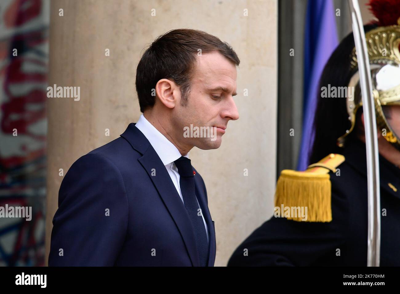 French President Emmanuel Macron at the Palais de l'Elysee on February ...
