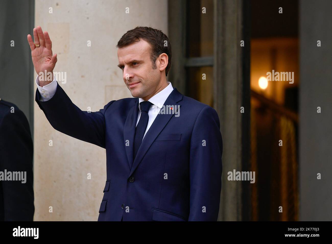 French President Emmanuel Macron at the Palais de l'Elysee on February ...