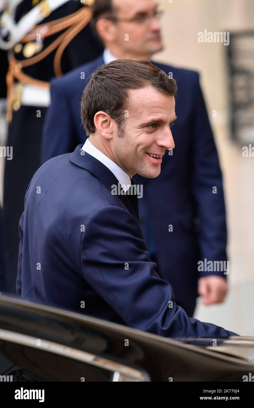 French President Emmanuel Macron at the Palais de l'Elysee on February ...