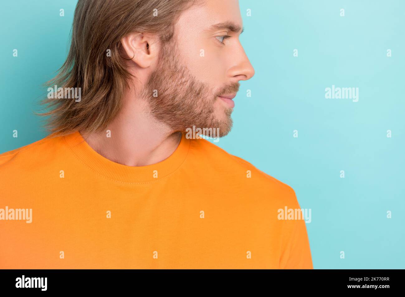 Closeup side profile cropped photo of young handsome man student look ...