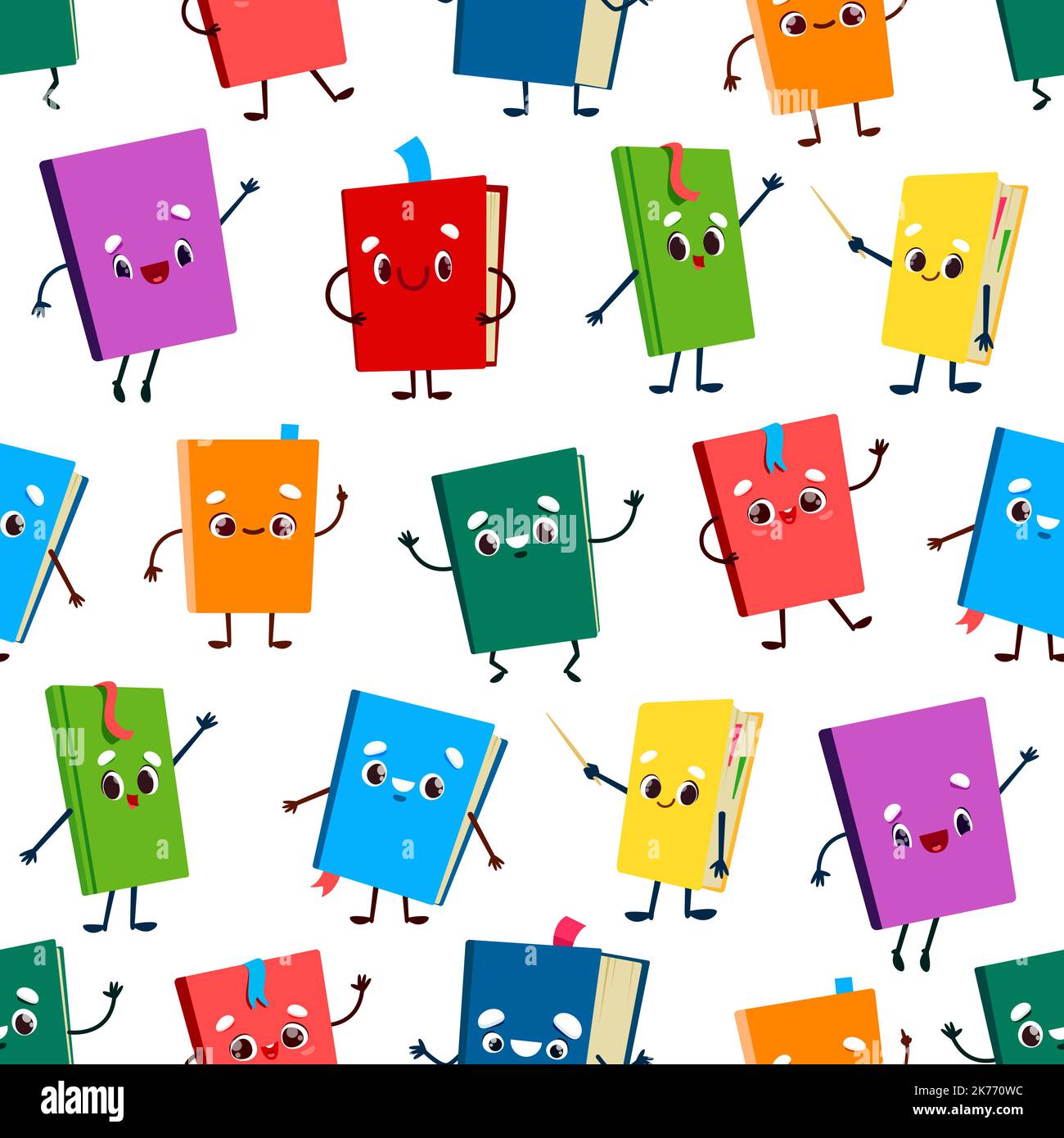 Cartoon textbook, notebook and bestseller book characters seamless ...