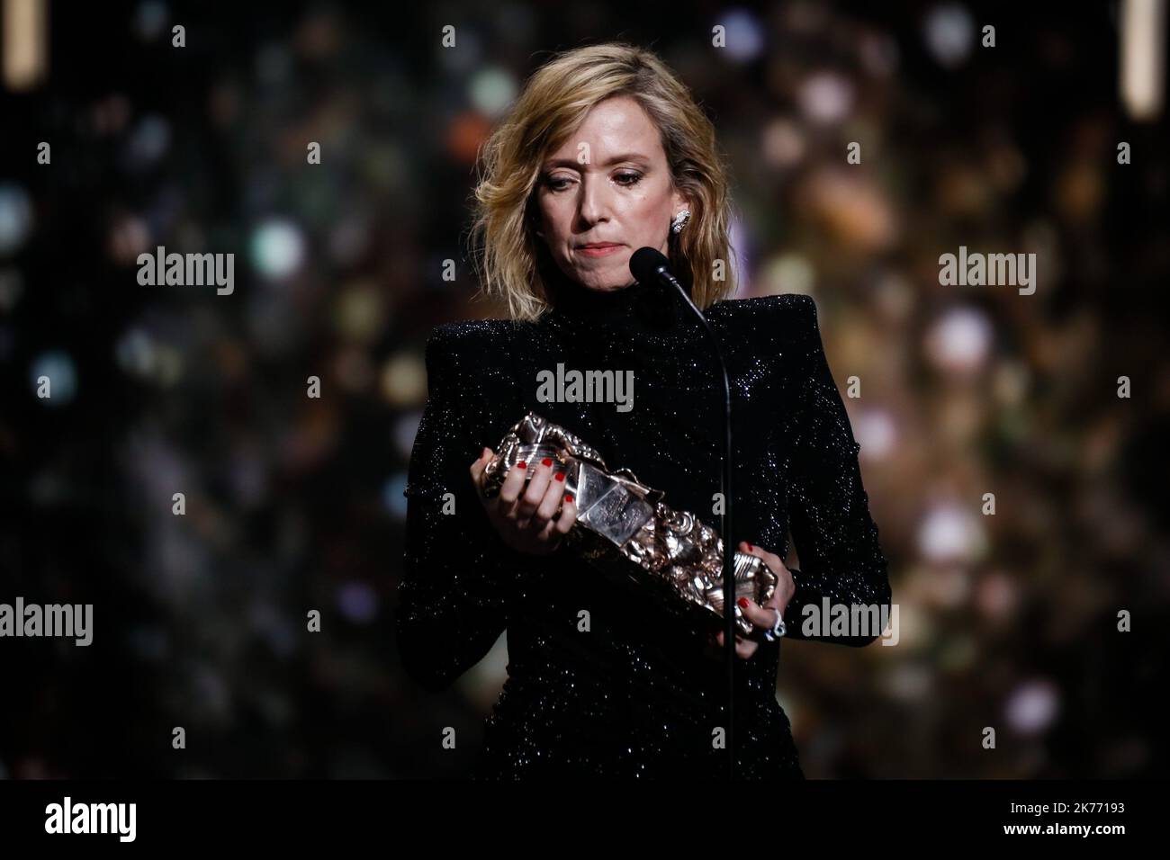 French actress Lea Drucker reacts after receiving the Best actress ...