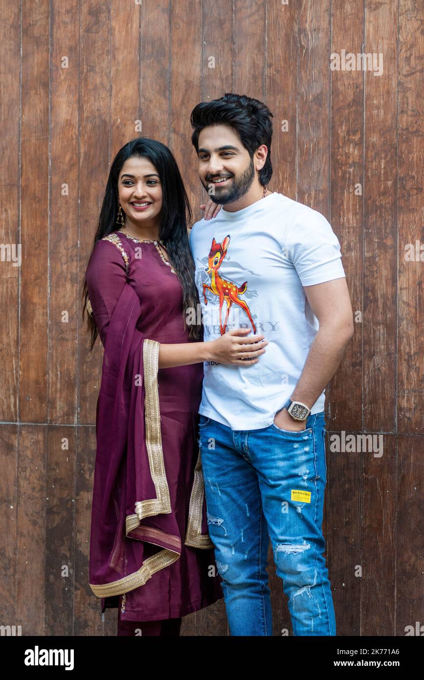 Indian actress Sonal Monteiro and debut actor Zaid Khan pose for photos ...