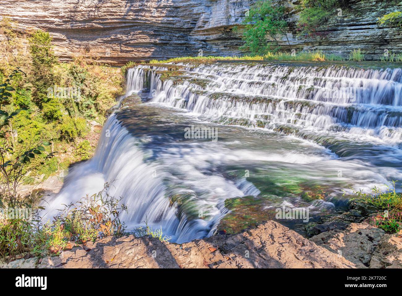 A stunningly beautiful stepped waterfall shot with a slow shutter speed ...