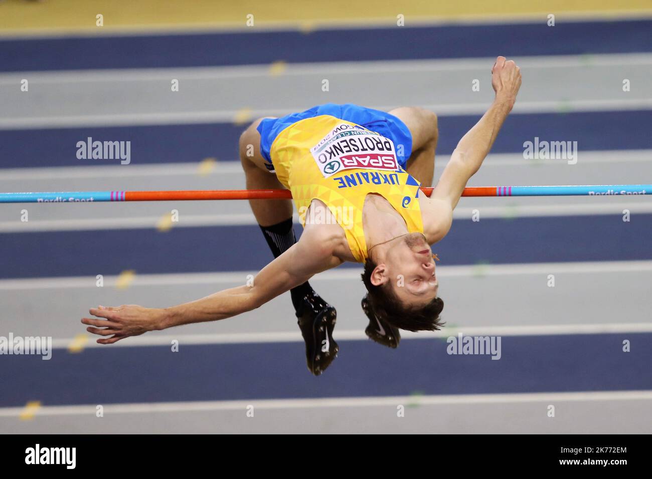 Andrii Protsenko of Ukraine High Jump Final during the European Athletics Indoor Championships ...