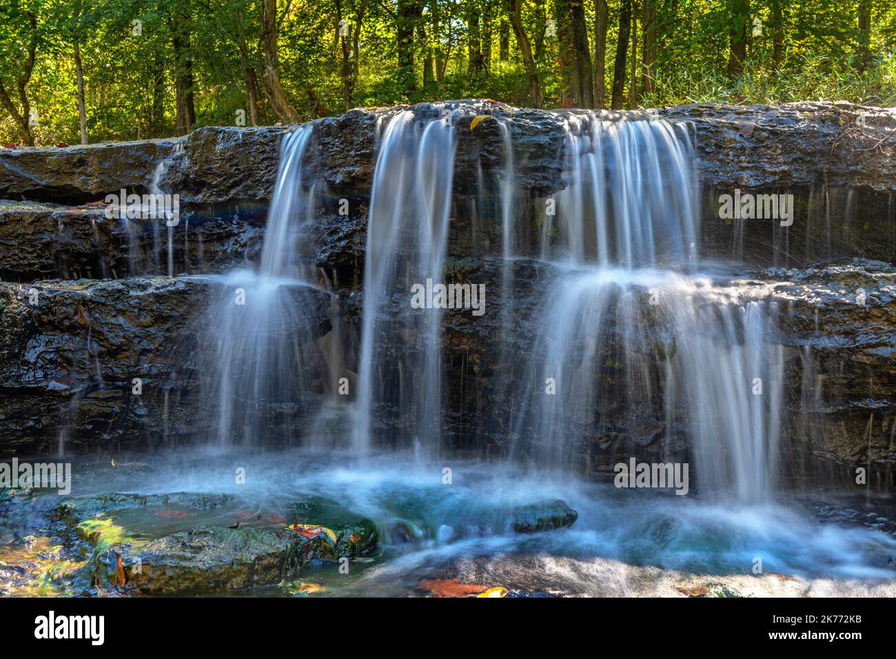A stunningly beautiful stepped waterfall shot with a slow shutter speed ...