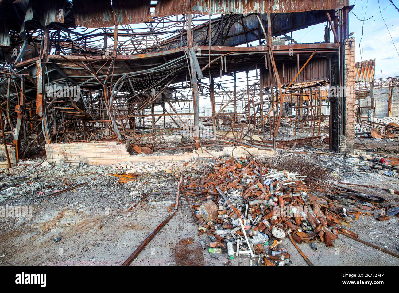KHARKIV, UKRAINE - OCTOBER 09, 2022 - Aftermath of shelling of the ...
