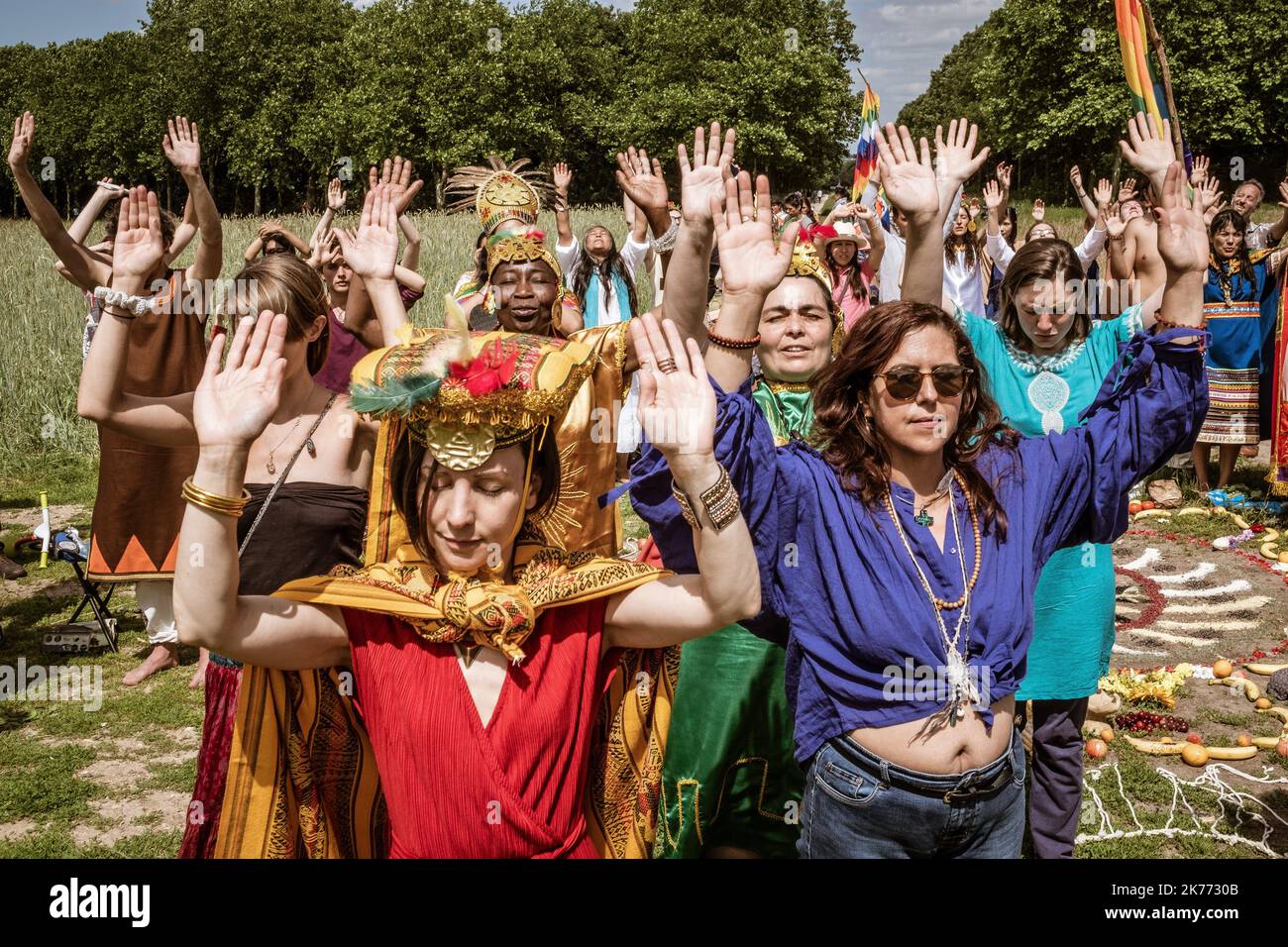 Several dozen people of Andean origin and New Age enthusiasts celebrate ...