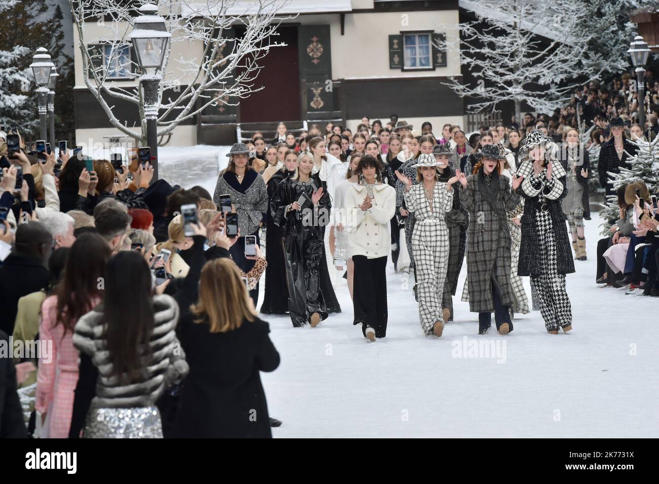 Cara Delevingne and other Models walk the runway during the Chanel show ...